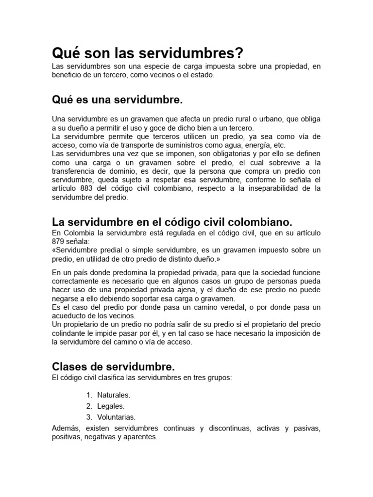 Guía De Servidumbres En Colombia Pdf Propiedad Estatuto De
