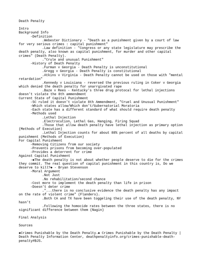 Research Paper (Outline) | PDF | Capital Punishment | Eighth Amendment ...