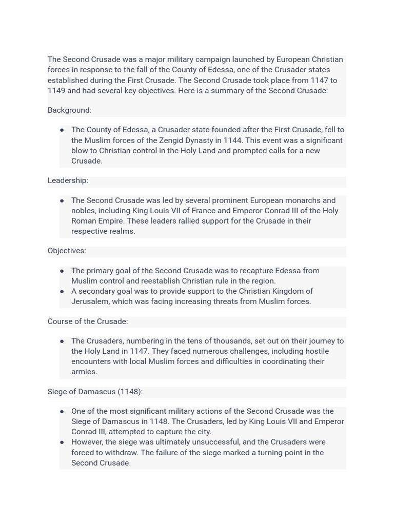 Summary of The Second Crusade | PDF | Crusades | Religion Based Wars