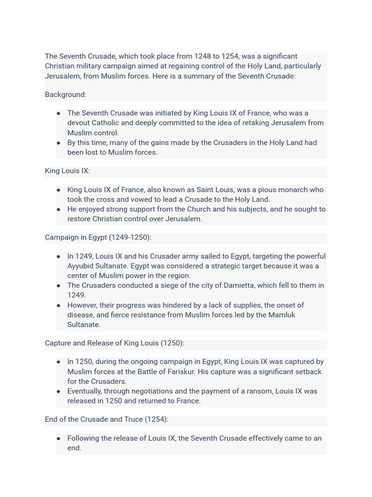 Summary of The Seventh Crusade | PDF | Crusades | Religion Based Wars