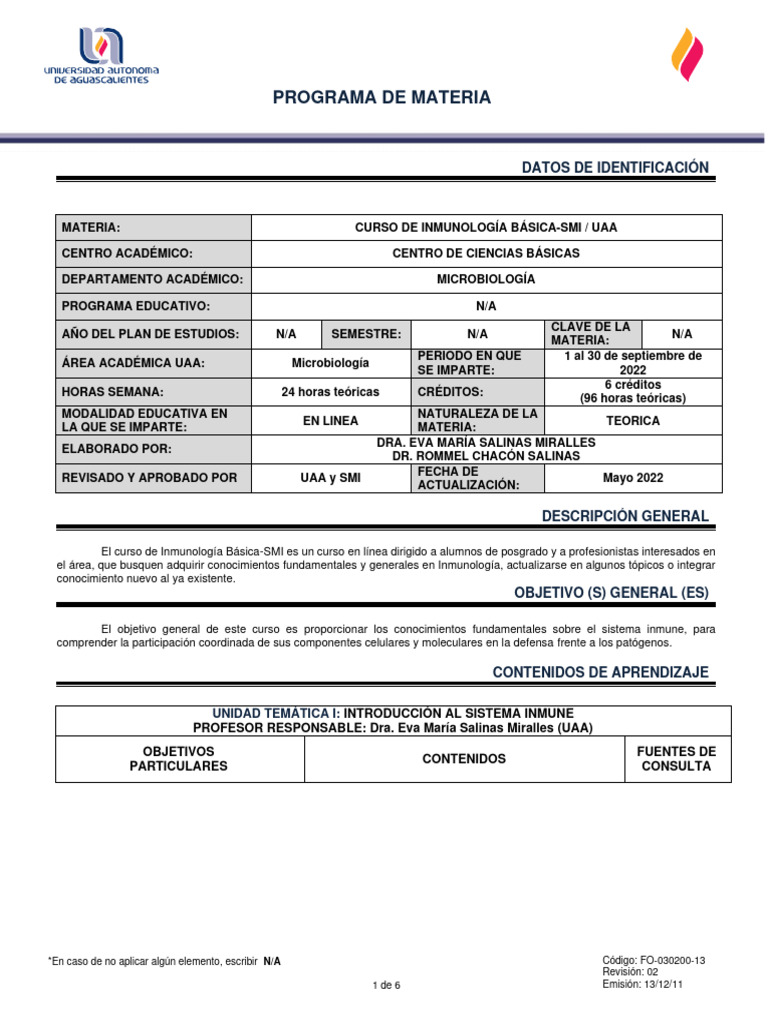 Programa - Del - curso-SMI-FINAL 2 | PDF | Sistema inmune | Linfocitos