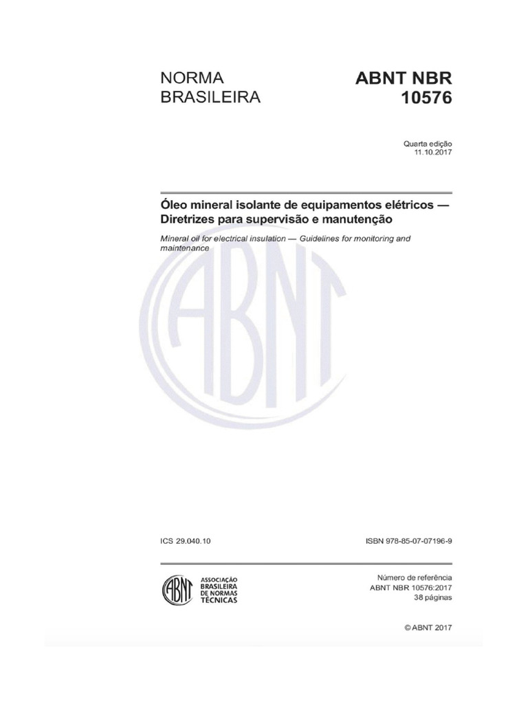 NBR 10576 - 2017-Oleo Mineral Isolante de Equipamentos Eletricos | PDF