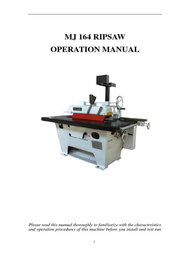 MJ164 RIP SAW Operation Manual | PDF | Axle | Screw