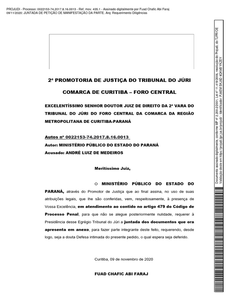 Modelo Juntada Provas Juri | PDF | Promotor | Direito Comum