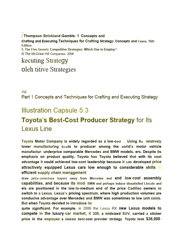 Toyotas Best-Cost Producer Strategy | PDF | Lexus | Toyota