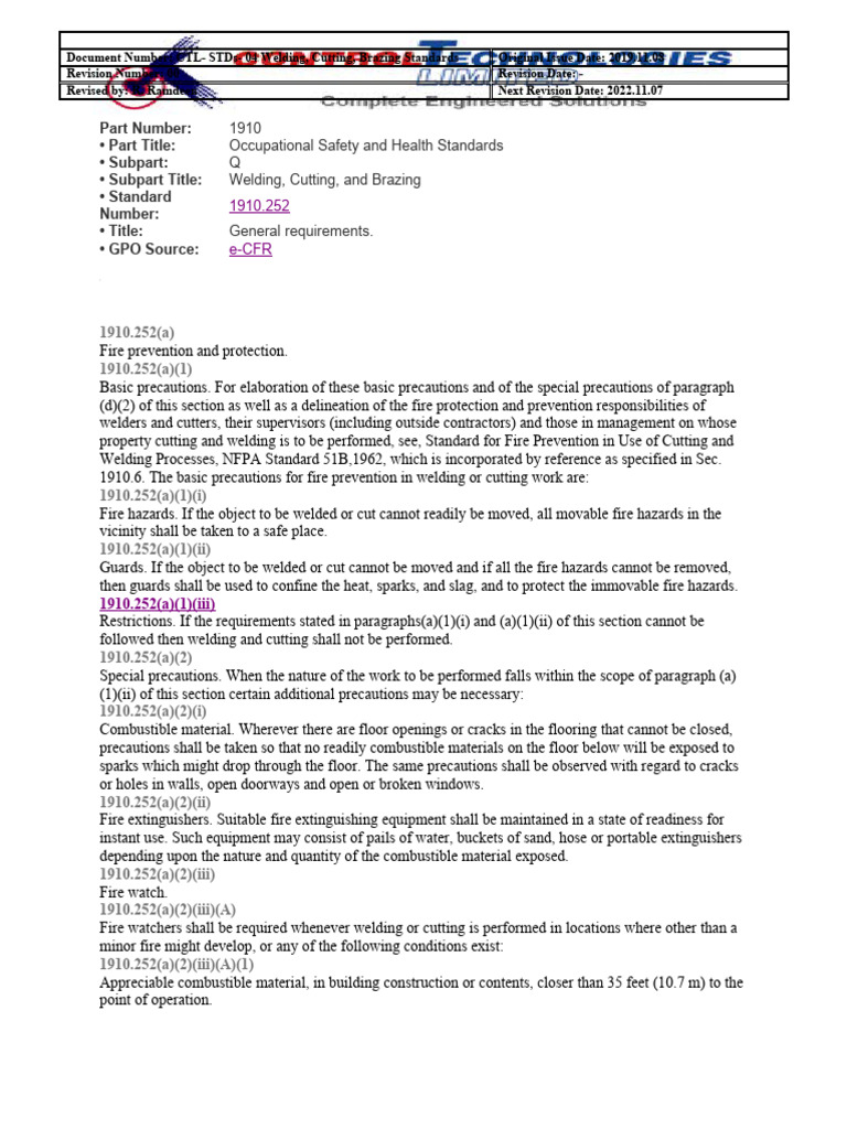 OSHA CFR - Welding Cutting Brazing | PDF | Welding | Construction