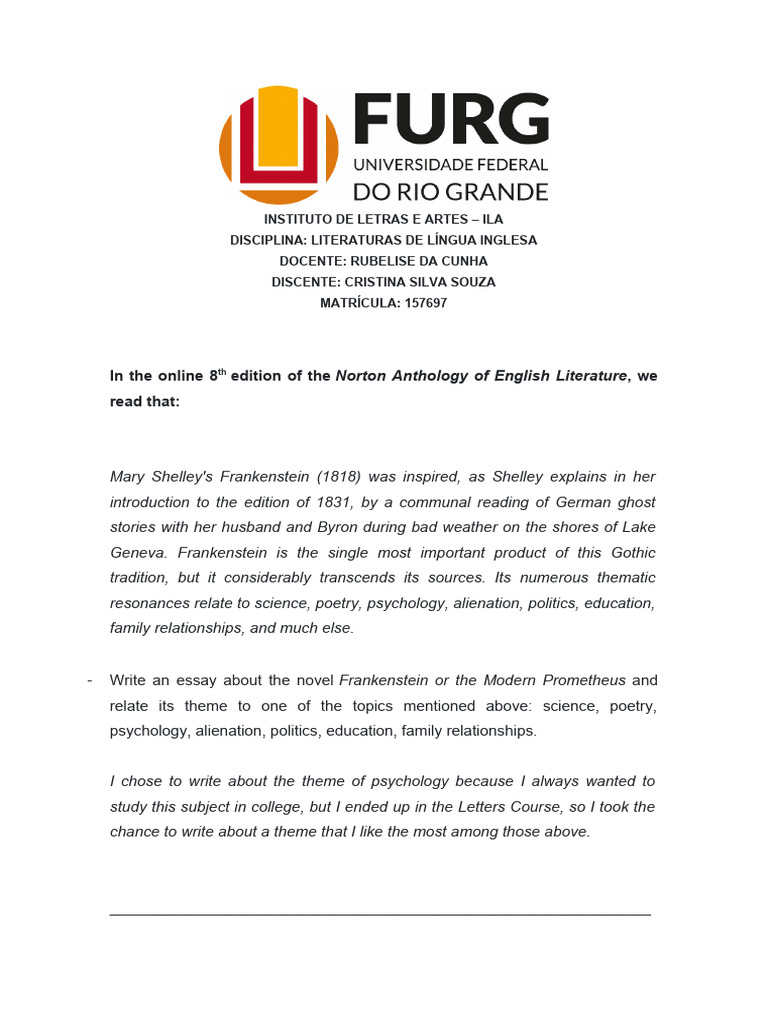 Frankenstein and Final Evaluation of The Course | Download Free PDF ...