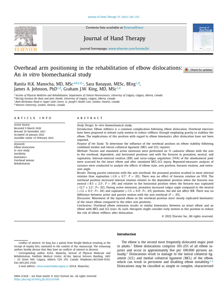 Overhead Positioning in Elbow Rehab | PDF | Elbow | Anatomical Terms Of ...
