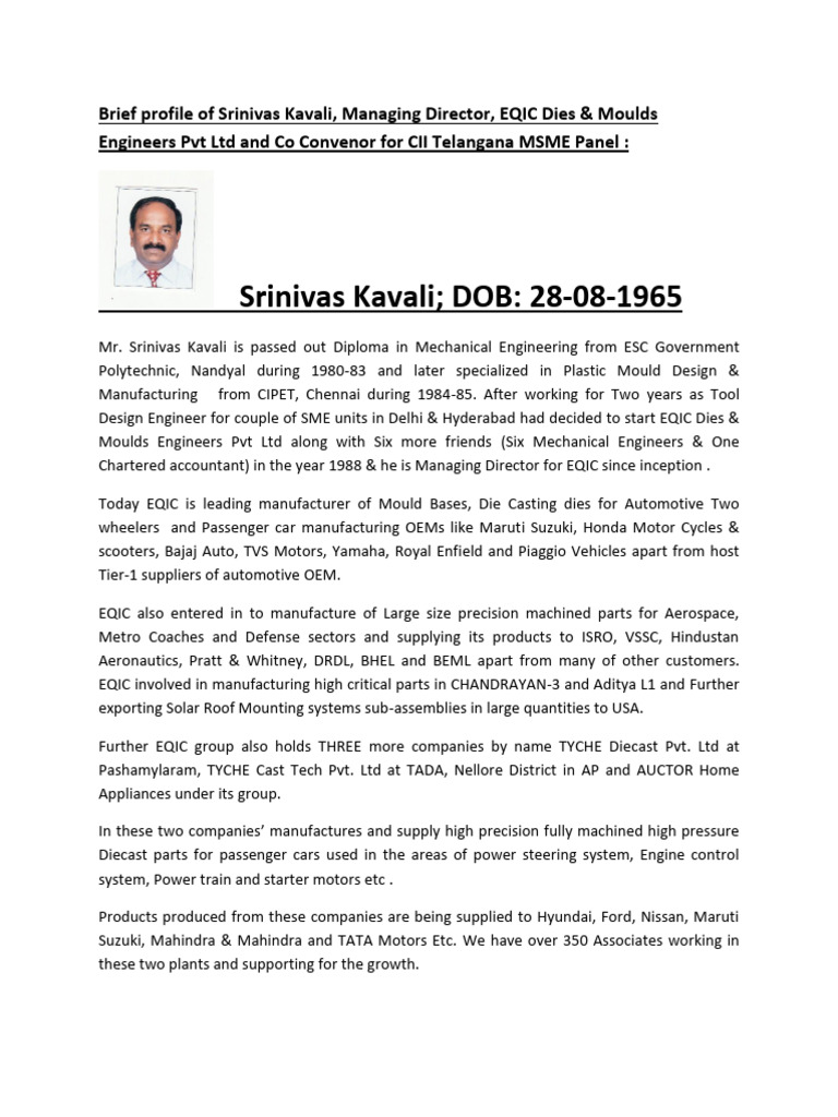Srinivas Kavali Profile | PDF | Aerospace | Automotive Industry