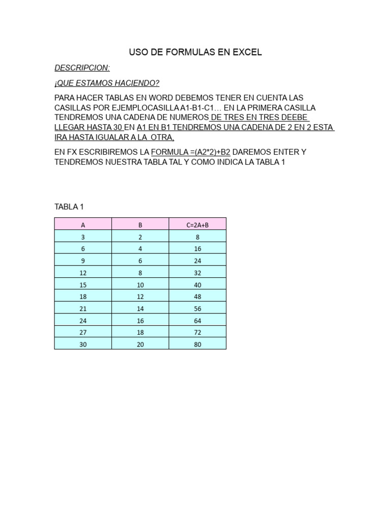 Documentos Word Uso de Formulas en Excel Jennifer 6.a | PDF