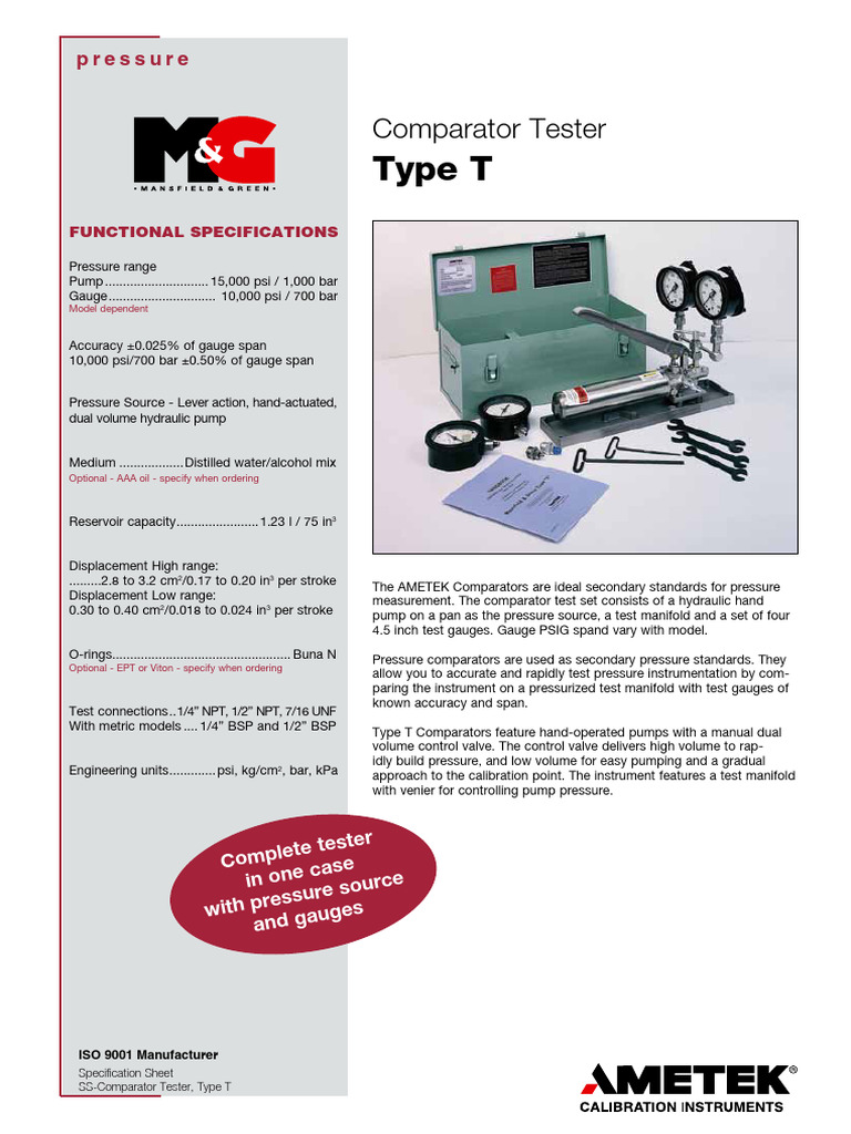 Hydraulic Pressure Comparator Pump Type T Datasheet Us | PDF ...