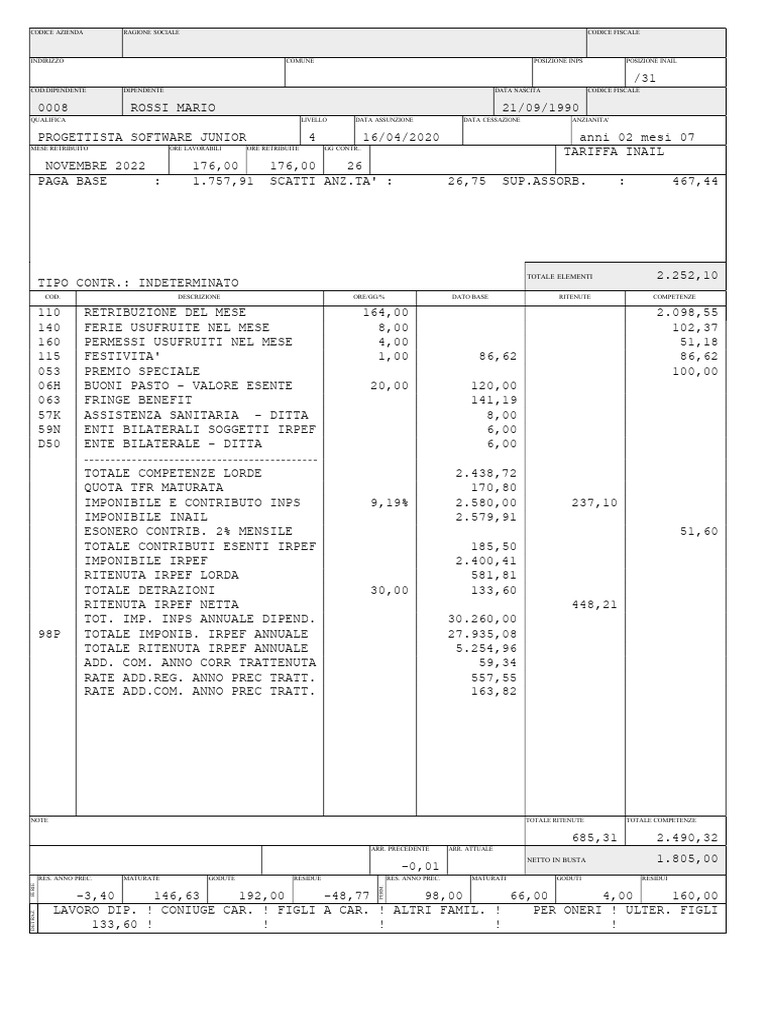 Fac Simile Cedolino Standard | PDF