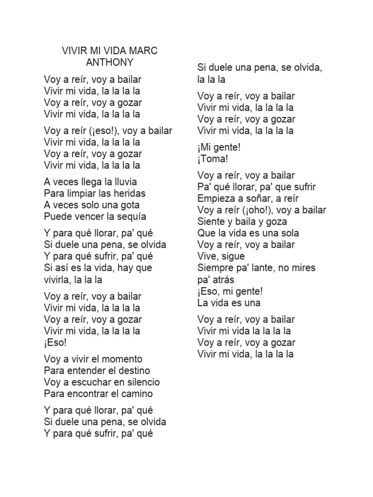 Vivir Mi Vida Marc Anthony | PDF