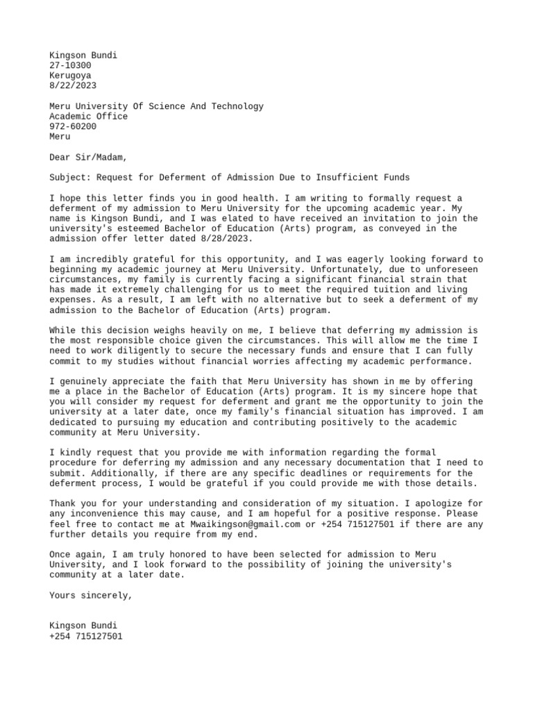 Letter of Deferment | PDF | University