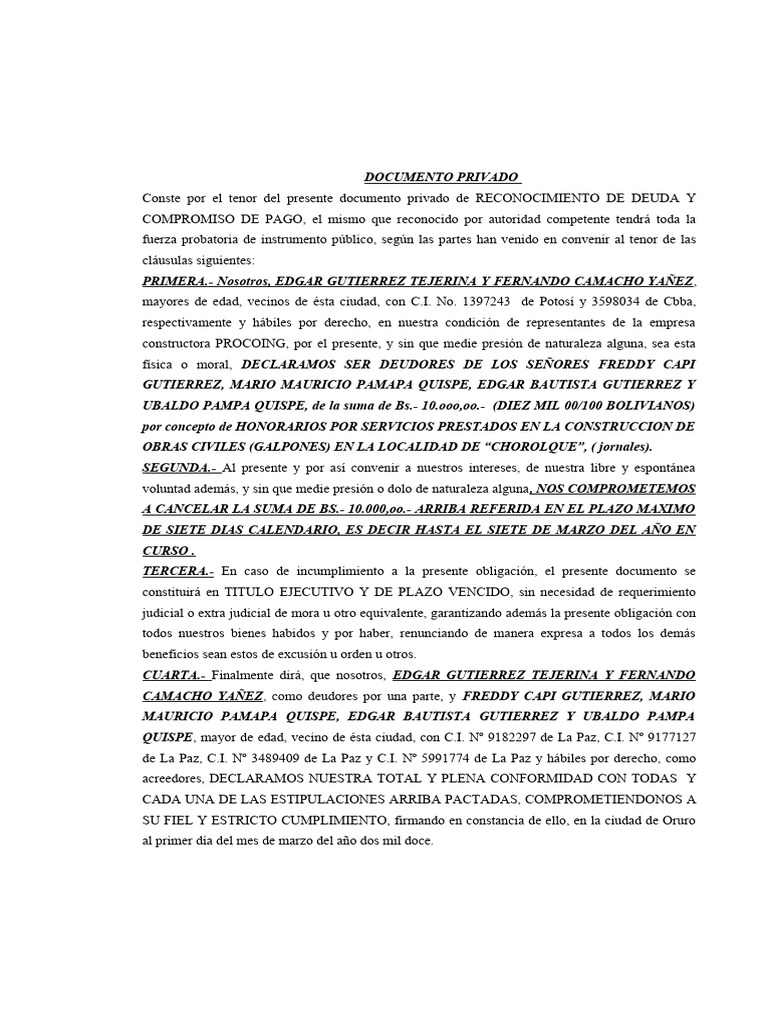 Promiso Pago Nano Camacho | PDF | Derecho