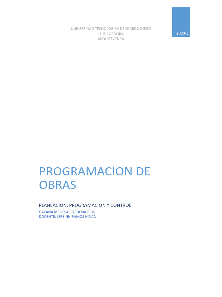 Dayana Cordoba - Ensayo - Programacion de Obra | PDF | Planificación | Programación de computadoras