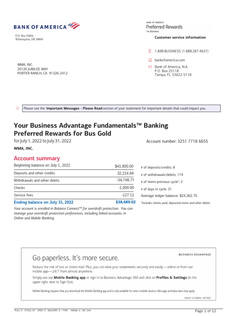 Bank of America Statement | PDF | Overdraft | Deposit Account