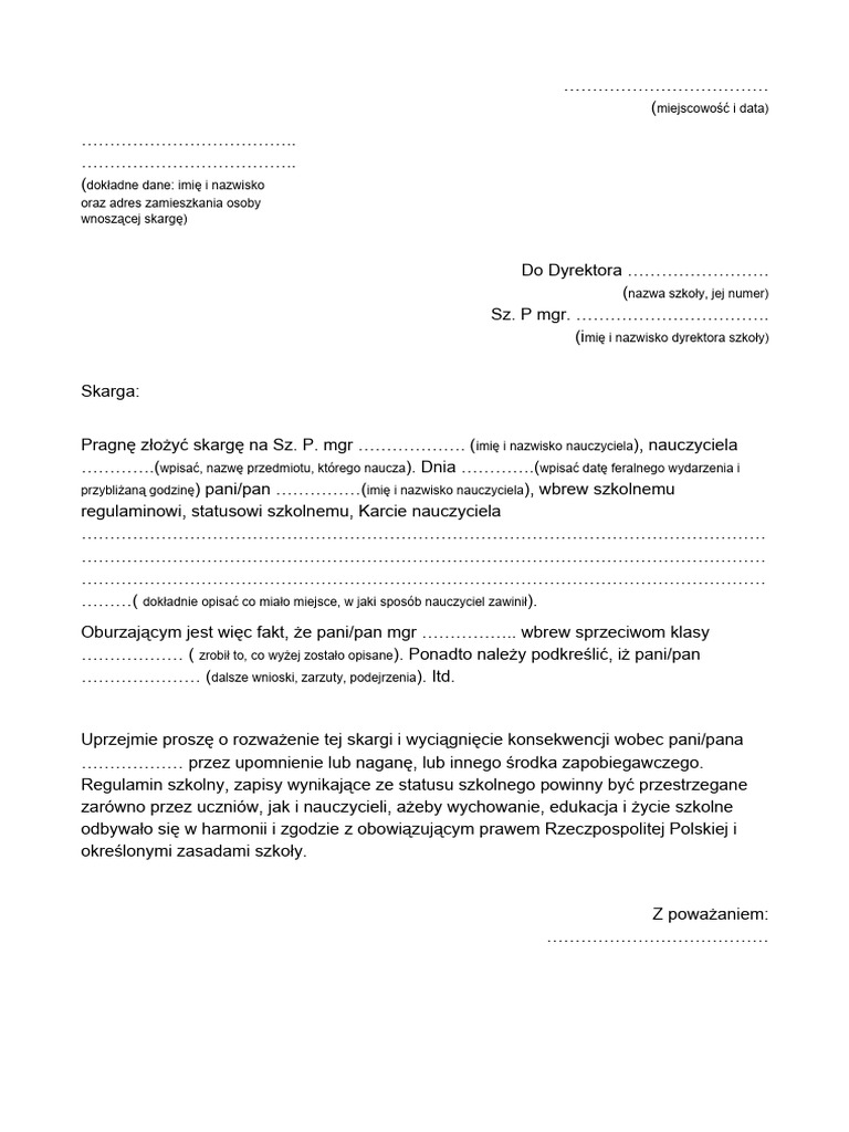 Skarga Na Nauczyciela | PDF