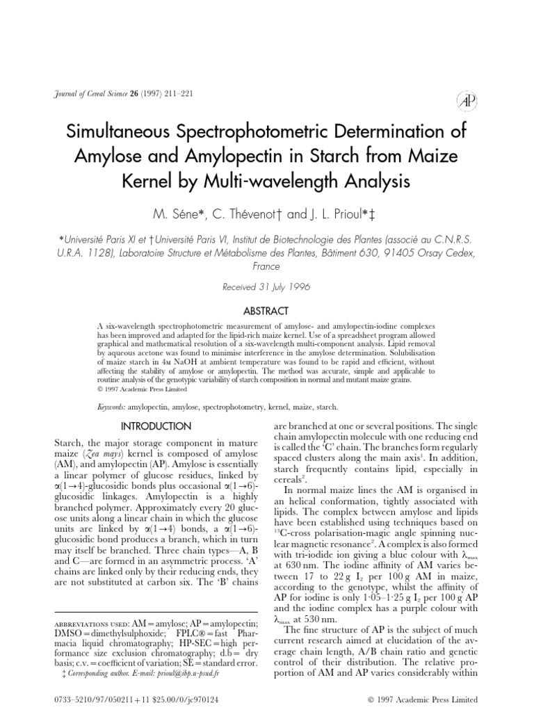 Simultaneous Spectrophotometric Determination Pdf Starch Solubility