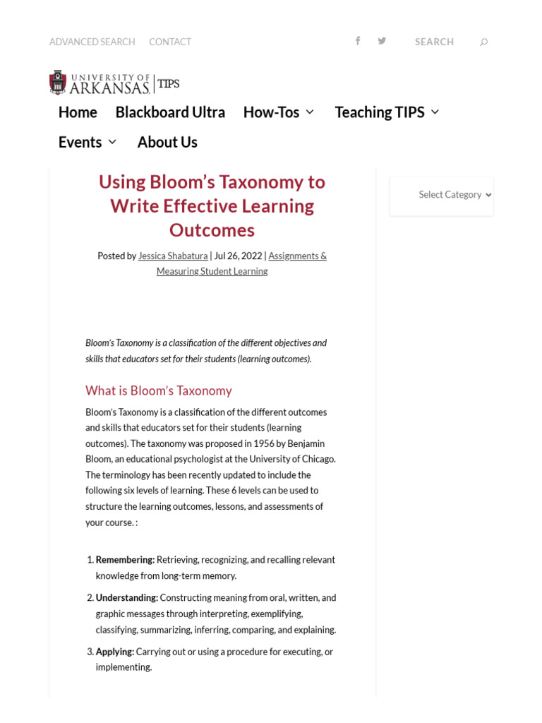 Z. Using Bloom's Taxonomy To Write Effective Learning Outcomes - Teaching Innovation and ...