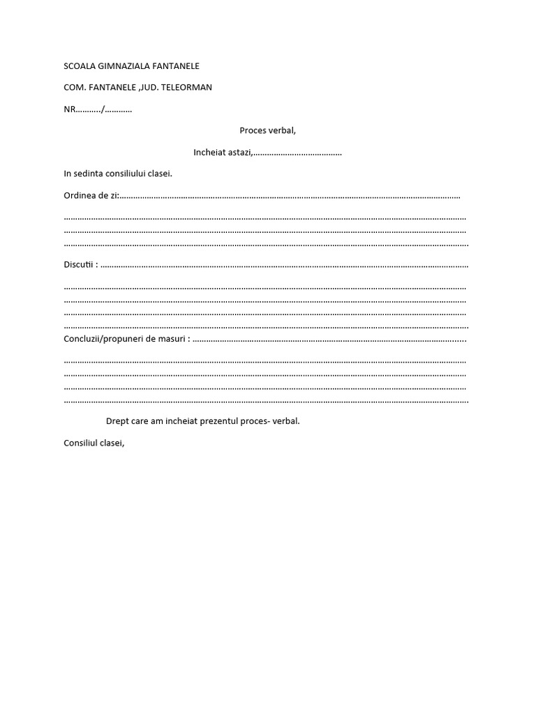 Proves Verbal Consiliul Clasei | PDF