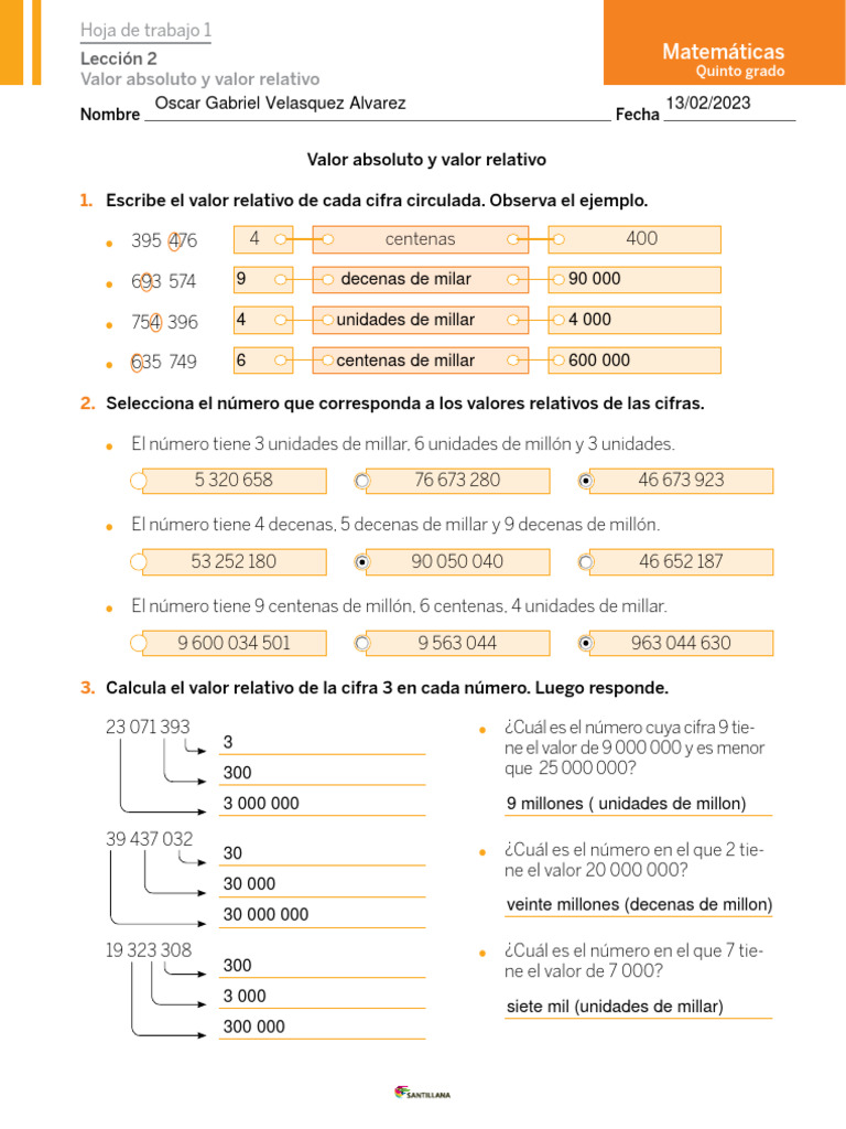 Hoja 1 Leccion 2 Matematicas | PDF