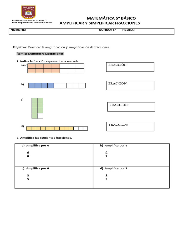 Guia Amplificar y Simplificar Fracciones 5to Basico 0409 | PDF