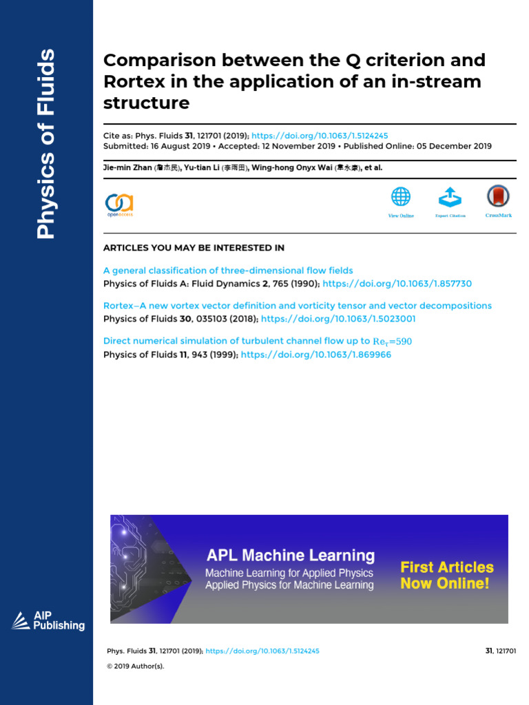 Comparison Between The Q Criterion and Rortex in The Application of An ...