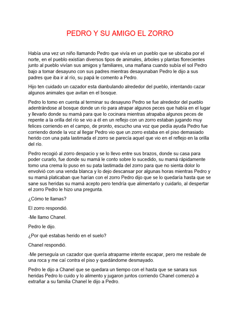 PEDRO Y SU AMIGO EL ZORRO | PDF