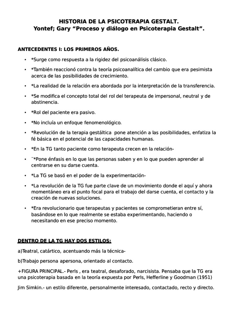 Yontef Gary Proceso y Dialogo en Psicoterapia Gestalt | PDF | Terapia ...
