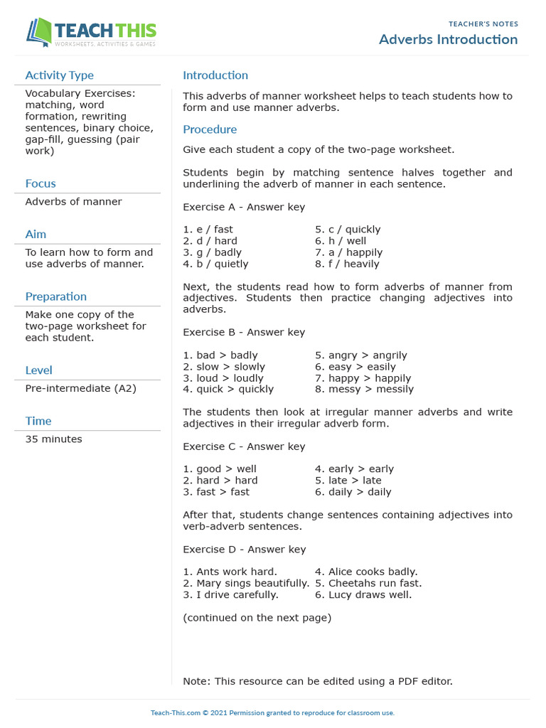 Adverbs Introduction | PDF | Adverb | Adjective