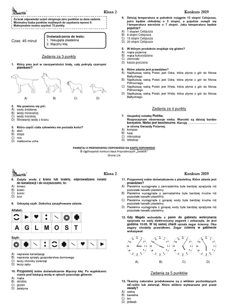 Test Klasa 2 Konkurs-2019 | PDF