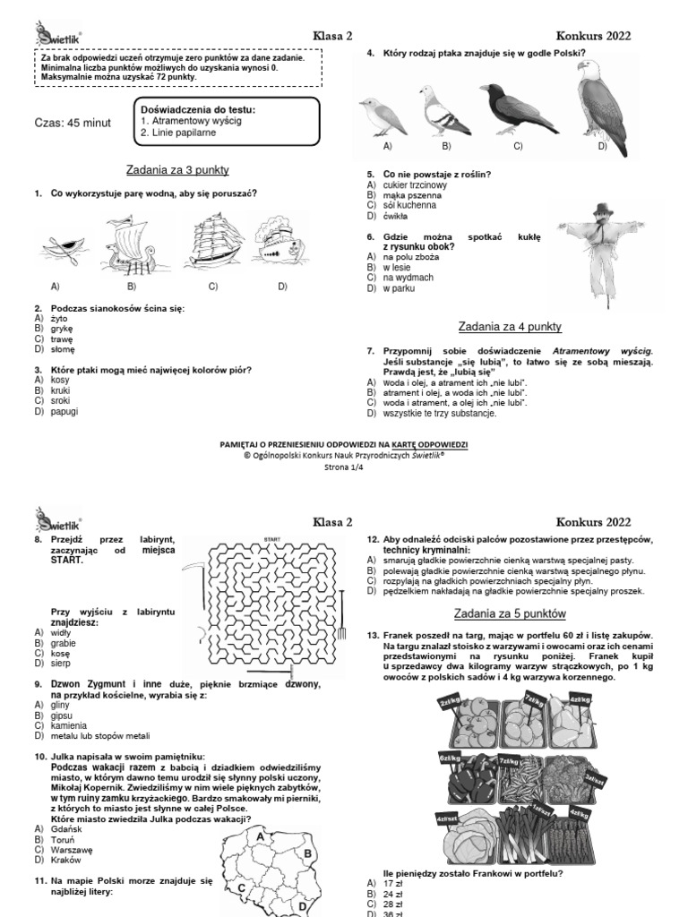 Test Klasa 2 Konkurs-2022 | PDF