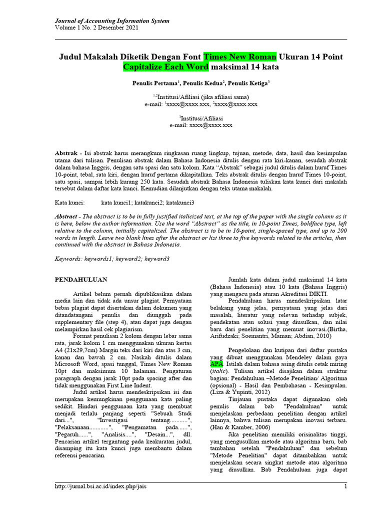 Panduan Penulisan Jurnal JAIS | PDF