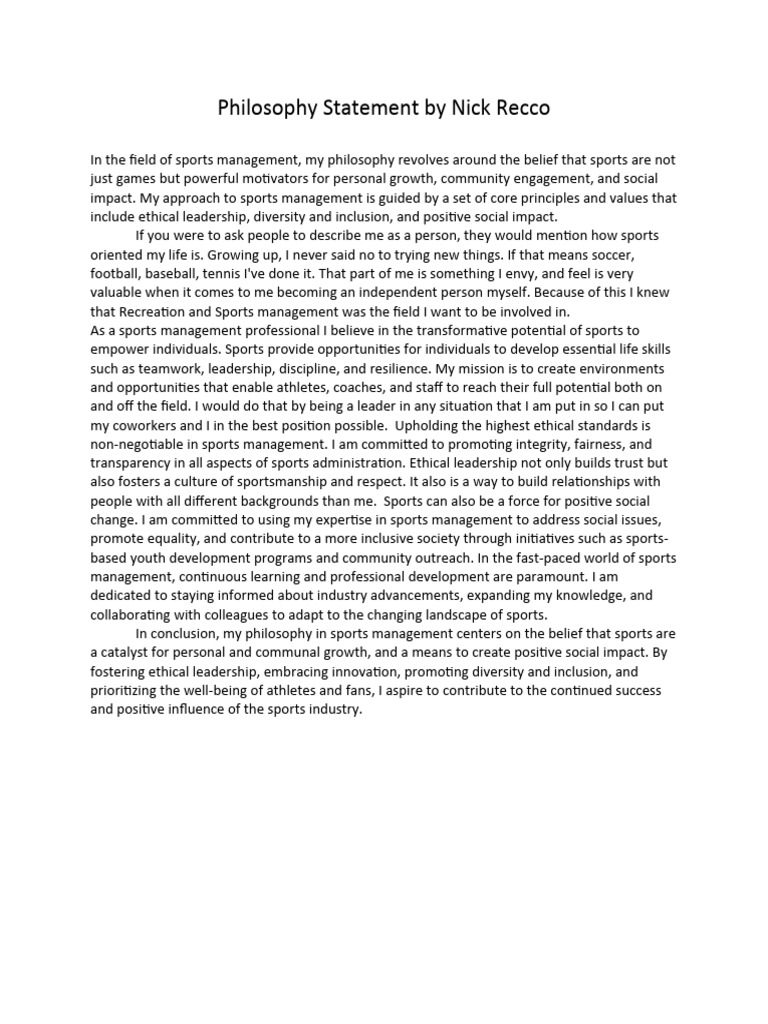 Philosophy Statement | PDF | Leadership | Sports