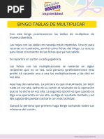 Bingo de Las Tablas de Multiplicar Cartones | PDF | Juegos y lotería | Ocio