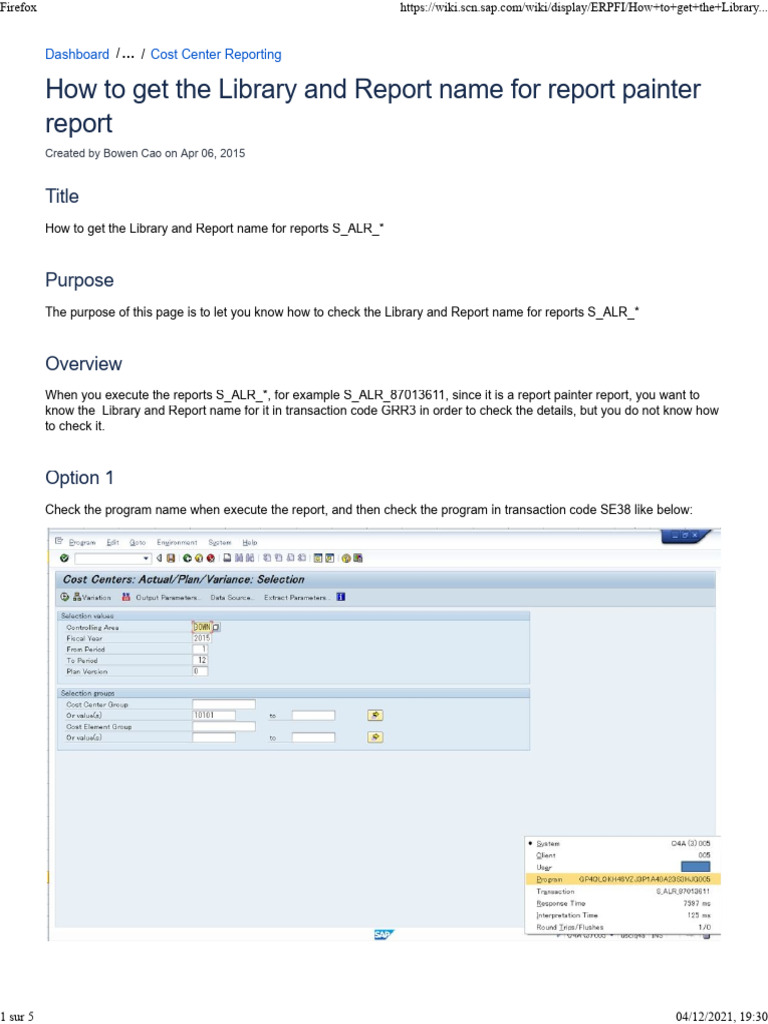 How To Get The Library and Report Name For Report Painter Report - SAP ...