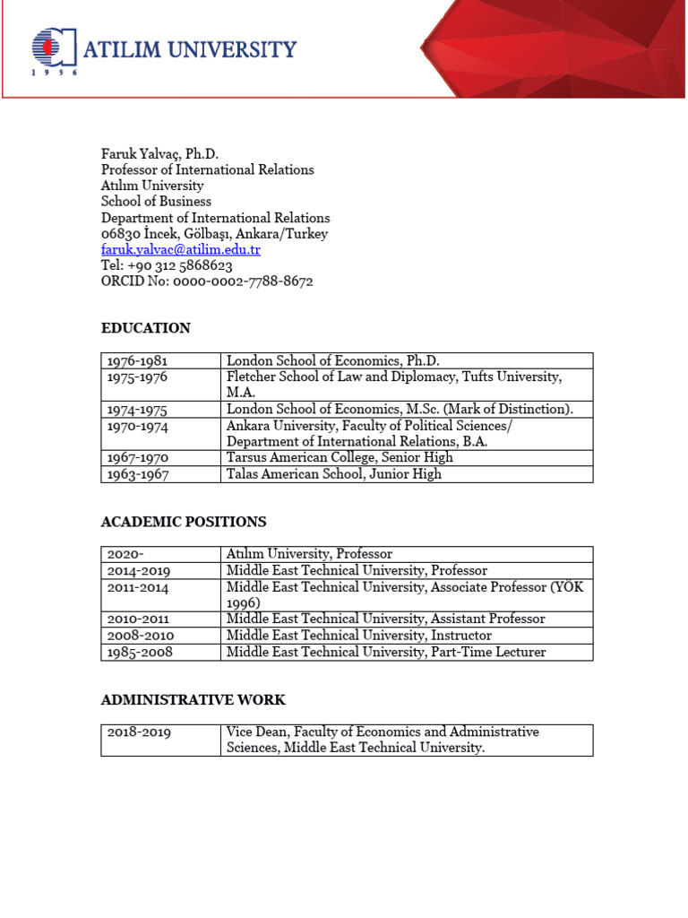 Faruk Yalvac CV | PDF | International Relations | Hegemony