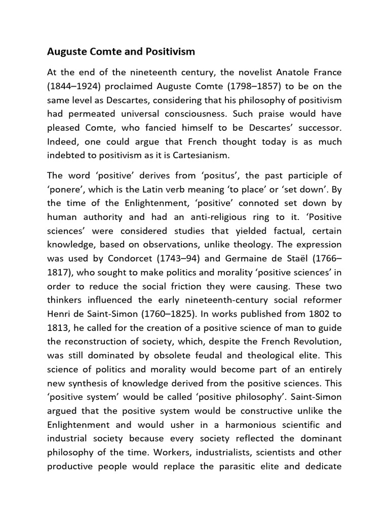 Auguste Comte and Positivism | PDF | Positivism | Science