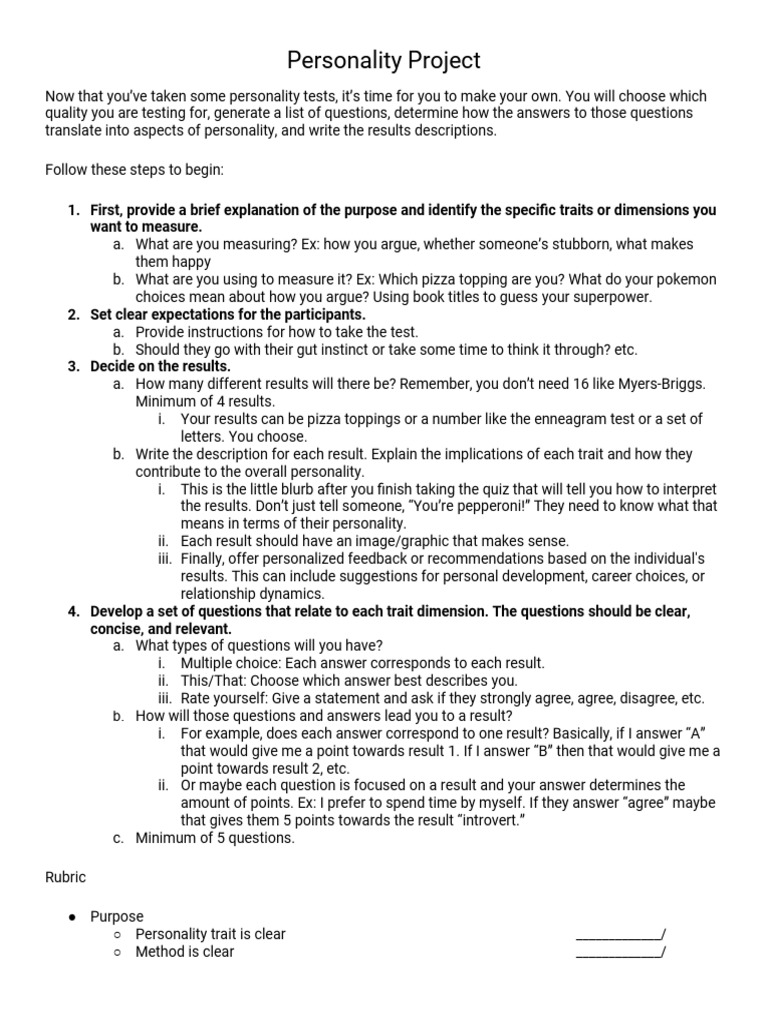 Personality Project | PDF | Cognition | Behavioural Sciences