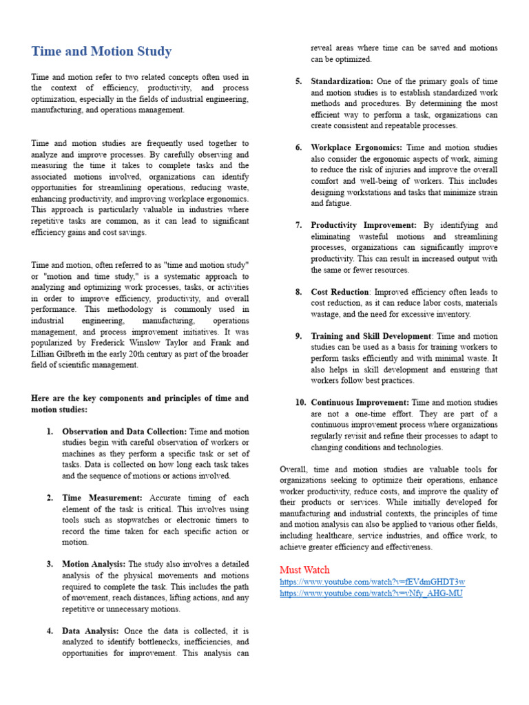 Time and Motion Study | PDF | Systems Science | Economies