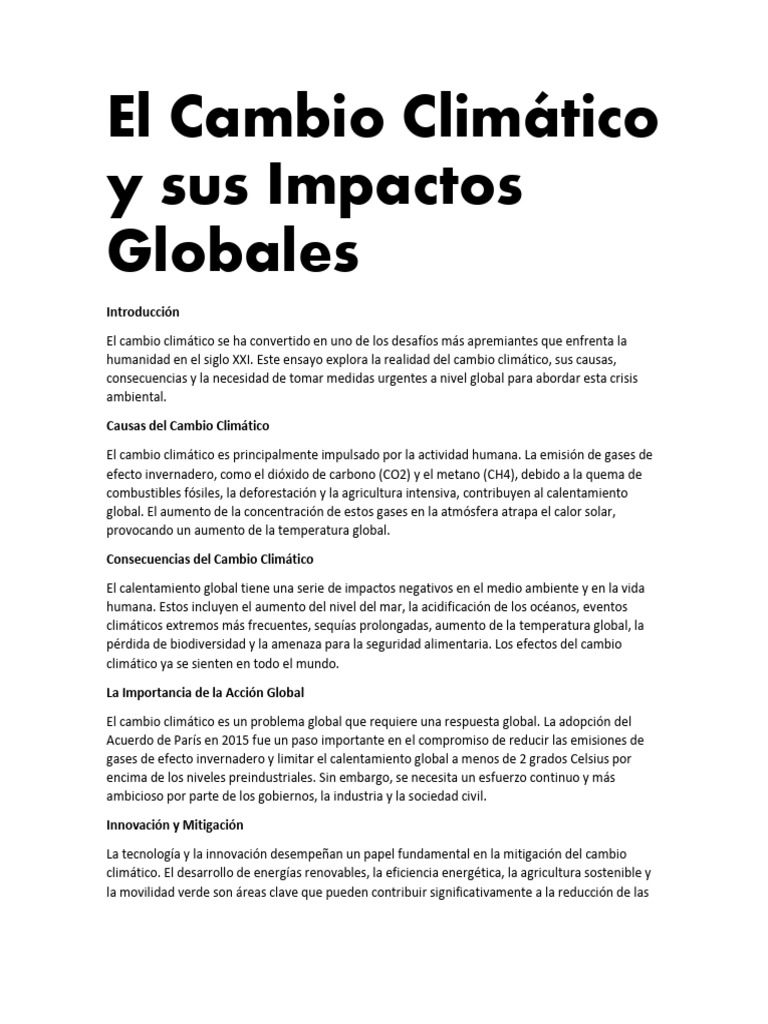 Causas y Consecuencias del Cambio Climático | PDF | Cambio climático ...