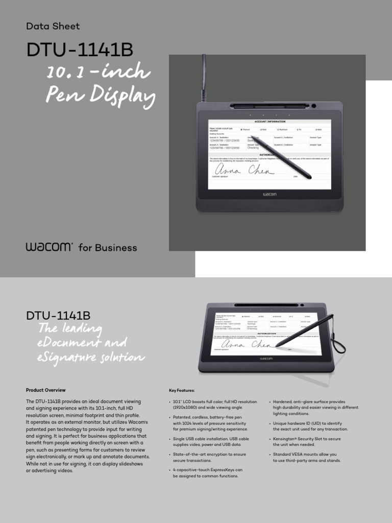 Wacom For Business Datasheet Dtu 1141b en Global 20210910 | PDF | Display Resolution | Computing
