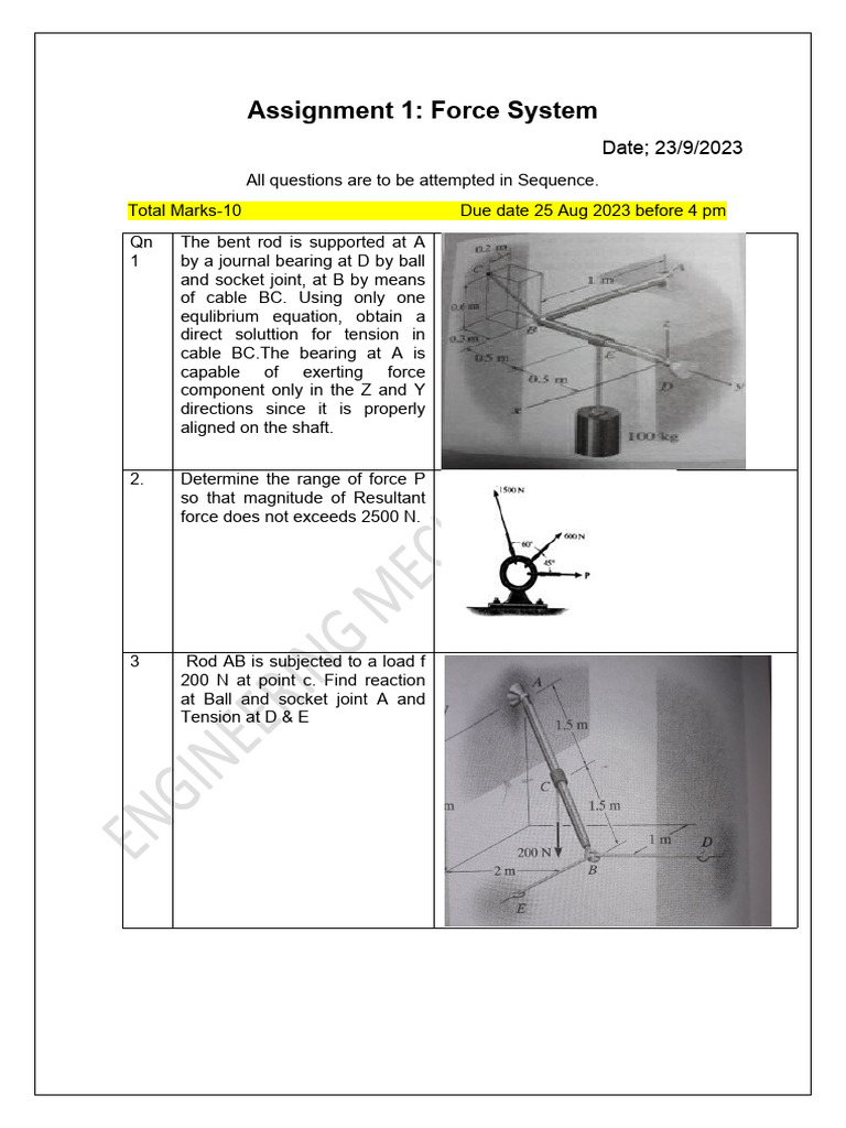 Assignments 1 | Download Free PDF | Force | Euclidean Vector