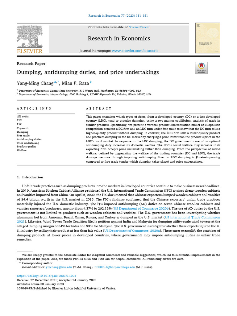 Dumping and Antidumping Duties Analysis | PDF | Dumping (Pricing Policy) | Economies