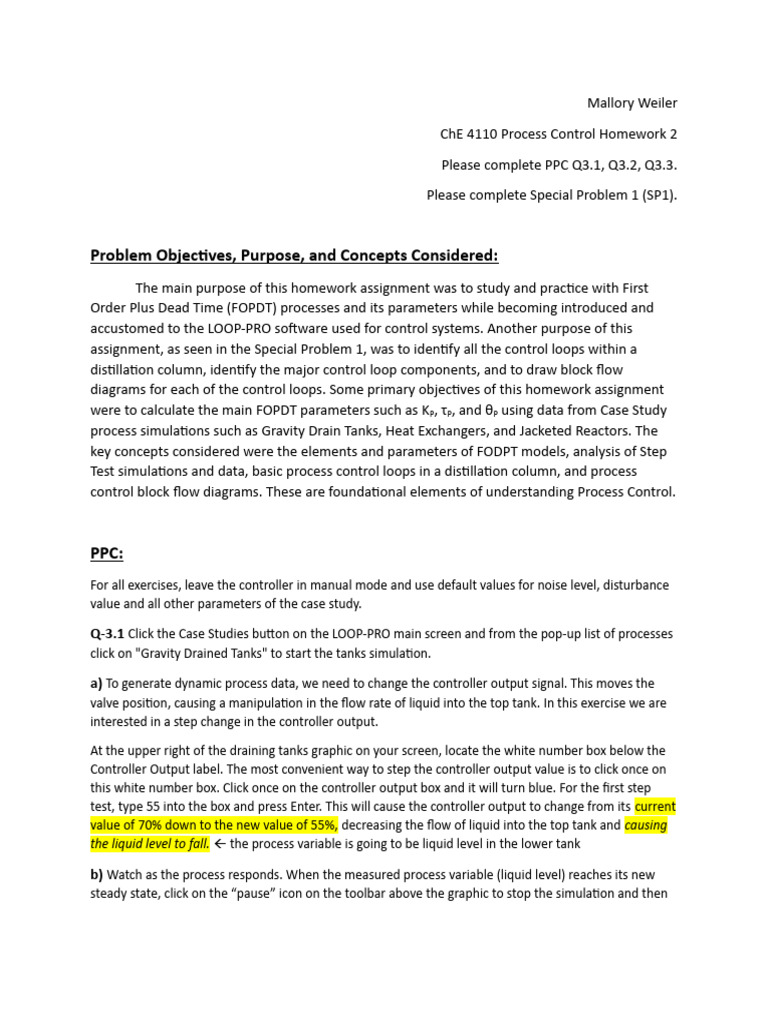 ChE 4110 Process Control HW 2 | PDF | Distillation | Fluid Dynamics