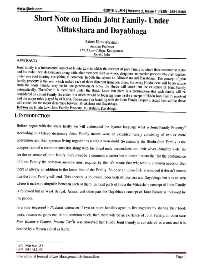 Joint Family | PDF | Private Law | Kinship And Descent