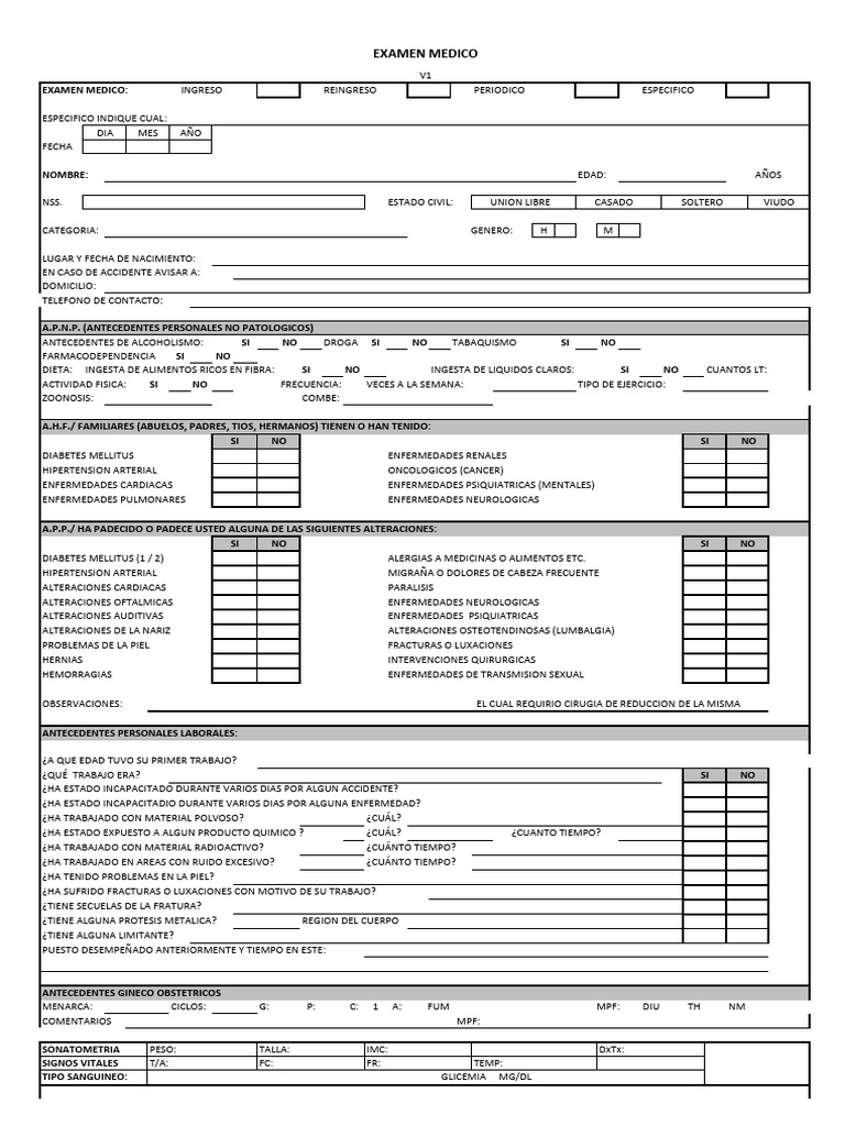 Formato de Examen Médico Laboral | PDF | Enfermedades cardiovasculares ...