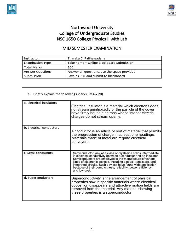 Mid Sem Exam | PDF | Dielectric | Electron