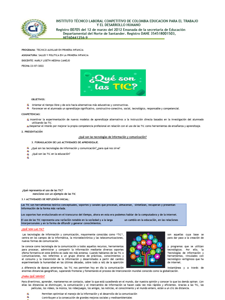 TIC: Innovación en Educación Infantil | PDF | Tecnología de información ...